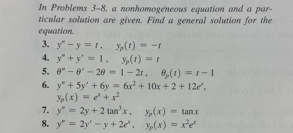 Solved In Problems 3-8, a nonhomogeneous equation and a | Chegg.com