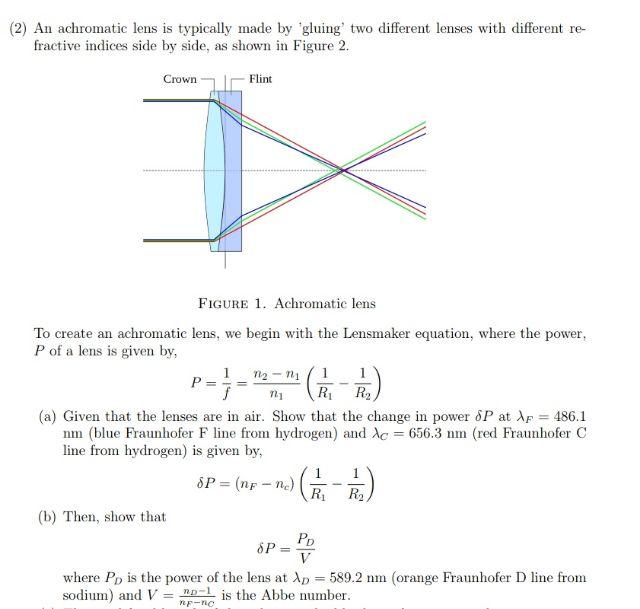 Solved (2) An achromatic lens is typically made by 'gluing' | Chegg.com