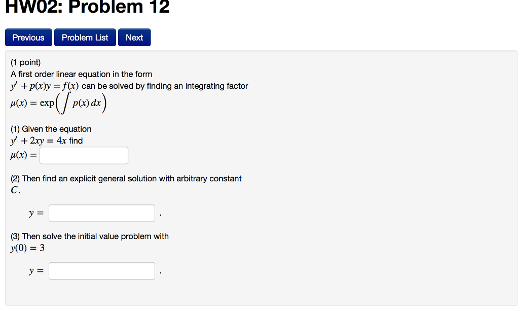 Solved HW02: Problem 12 Previous Problem List Next 1 point A | Chegg.com