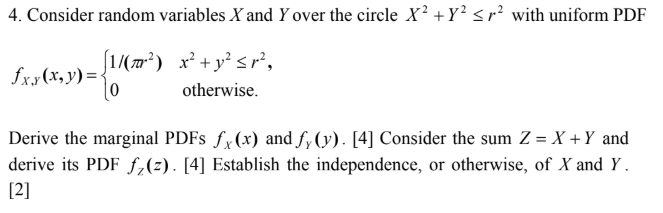 4. Consider random variables X and Y over the circle | Chegg.com