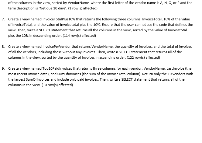 Solved 1. Create a view named VendorAddress that returns the | Chegg.com