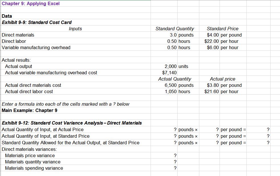 Solved Hello, I need some help figuring out what formulas go | Chegg.com