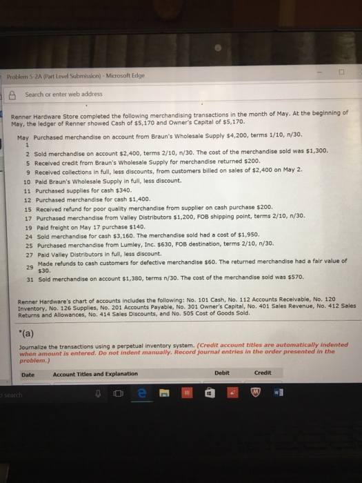 Solved Problem 5-2A (Part Level Submission)- Microsoft Edge | Chegg.com