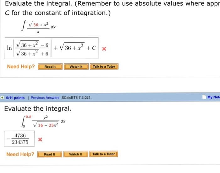 Solved Evaluate the integral. (Remember to use absolute | Chegg.com