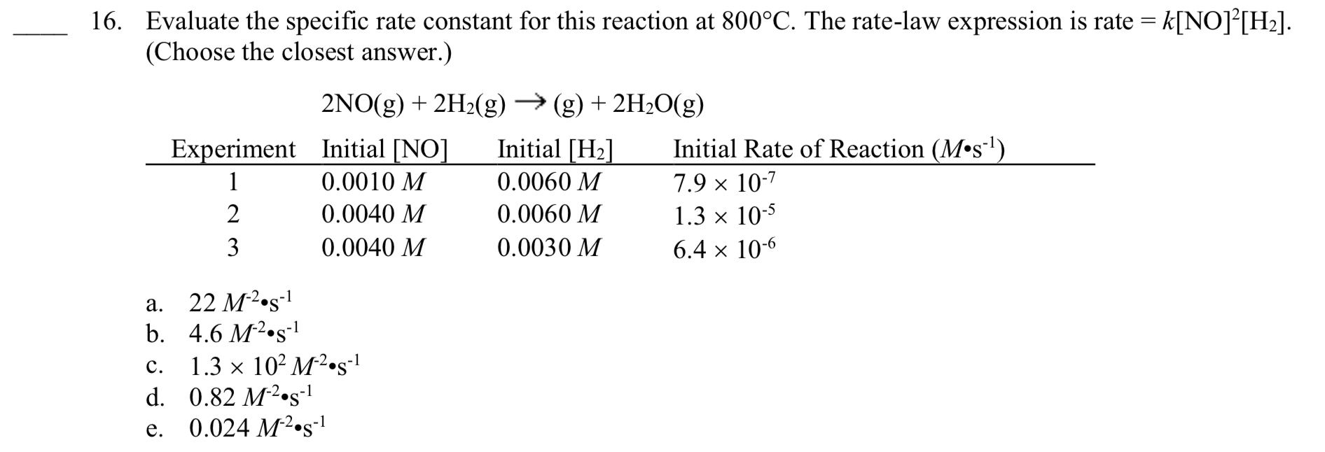 Solved 16. Evaluate the specific rate constant for this | Chegg.com