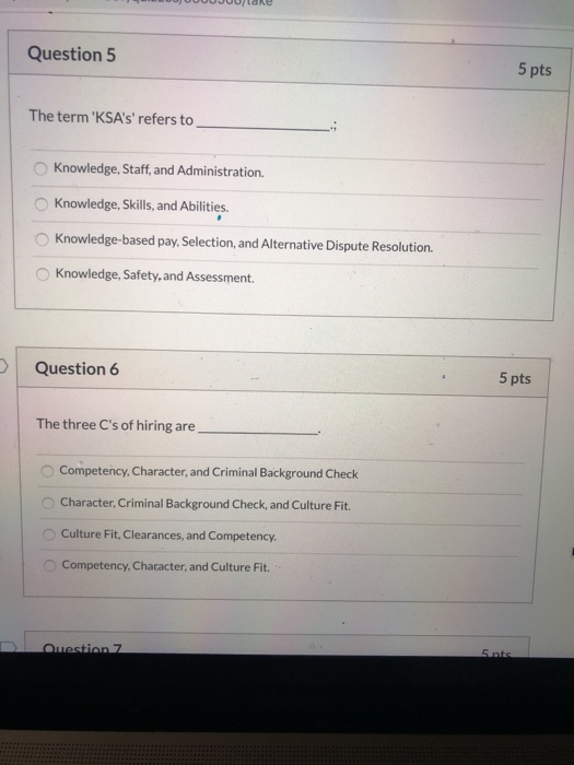 Solved Question 5 5 pts The term 'KSA's' refers to | Chegg.com