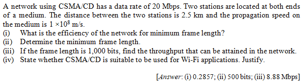 A network using CSMA/CD has a data rate of 20 Mbps. | Chegg.com