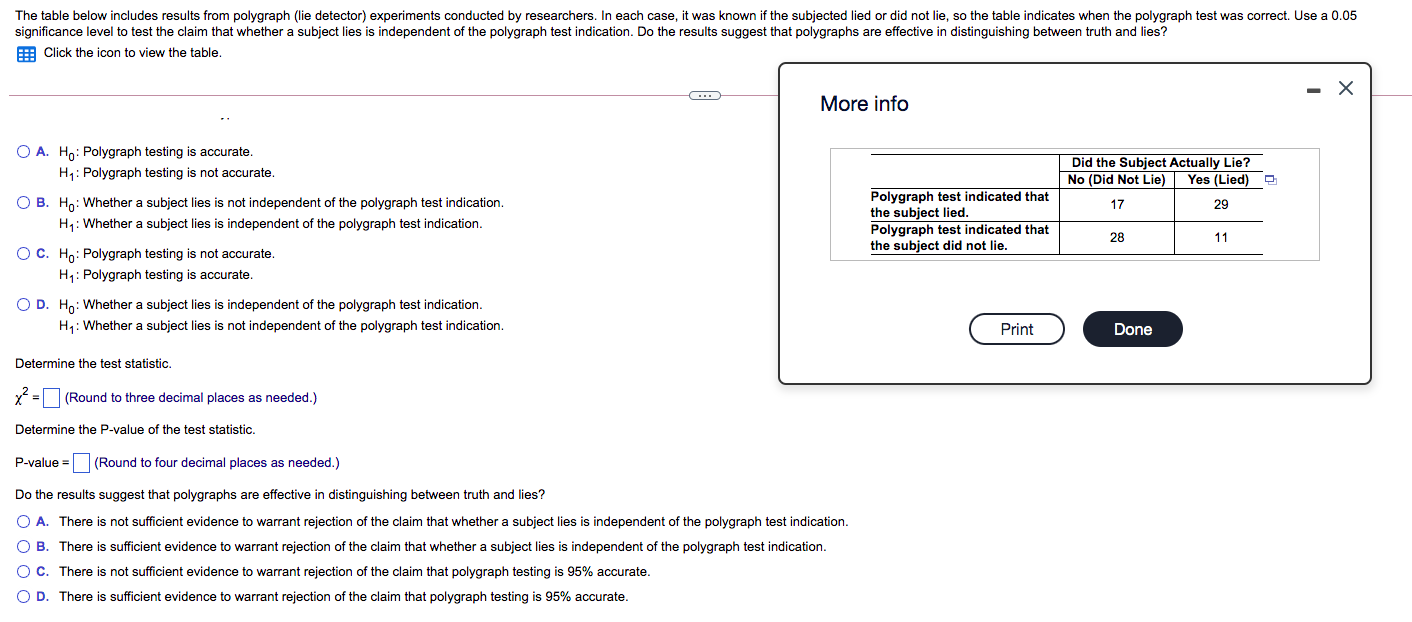 Solved The table below includes results from polygraph (lie | Chegg.com
