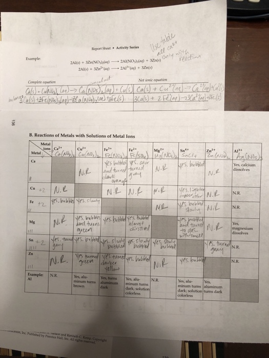 Solved REPORT SHEET EXPERIMENT Activity Series 10 A. | Chegg.com