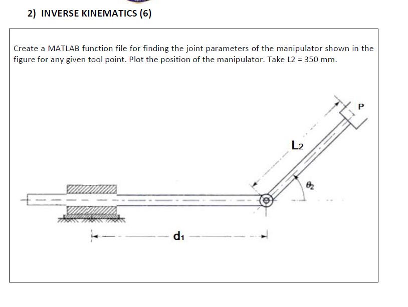 Solved 2) ﻿INVERSE KINEMATICS (6)Create a MATLAB function | Chegg.com