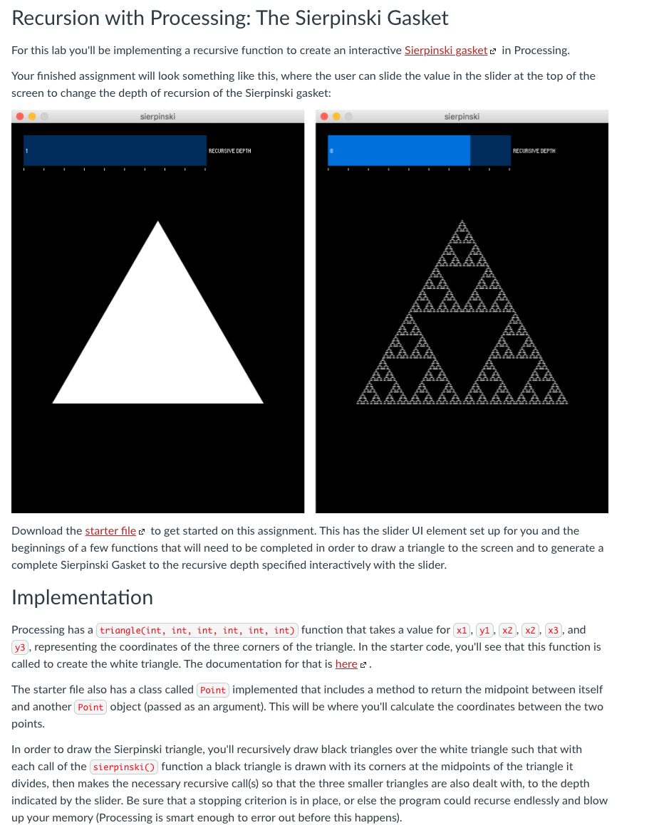 Solved Recursion with Processing: The Sierpinski Gasket For | Chegg.com