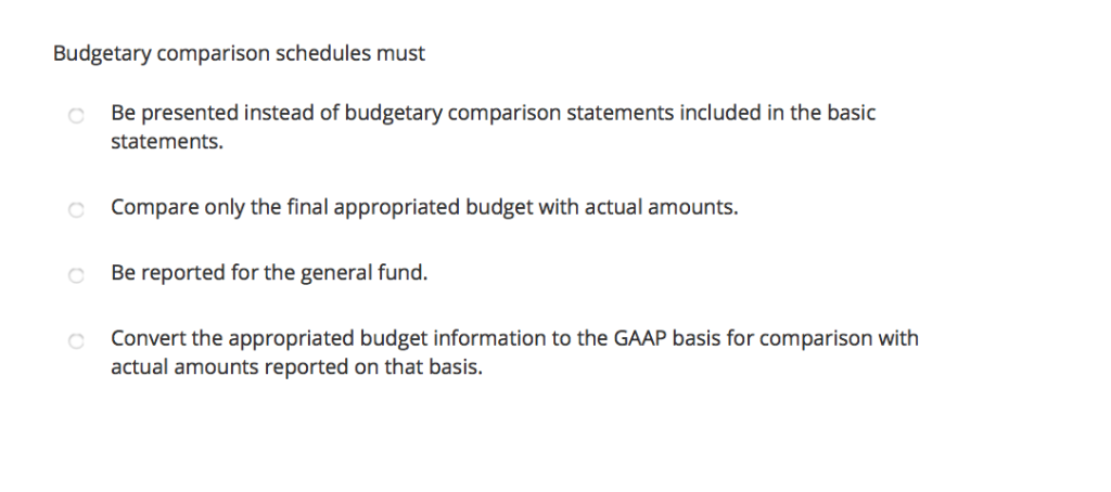 Solved Budgetary comparison schedules must Be presented | Chegg.com