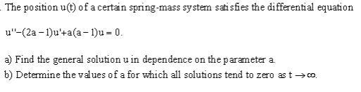 Solved The Position U T Of A Certain Spring Mass System