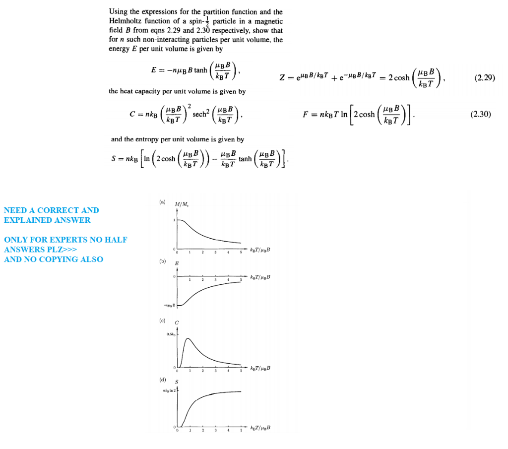 Solved Using the expressions for the partition function and | Chegg.com