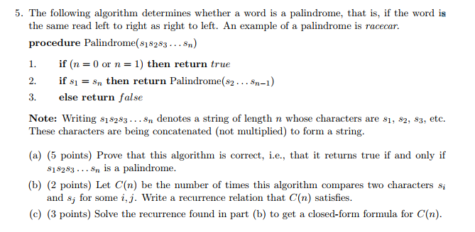 5. The following algorithm determines whether a word | Chegg.com