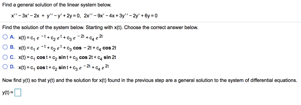 Solved Find a general solution of the linear system below. | Chegg.com