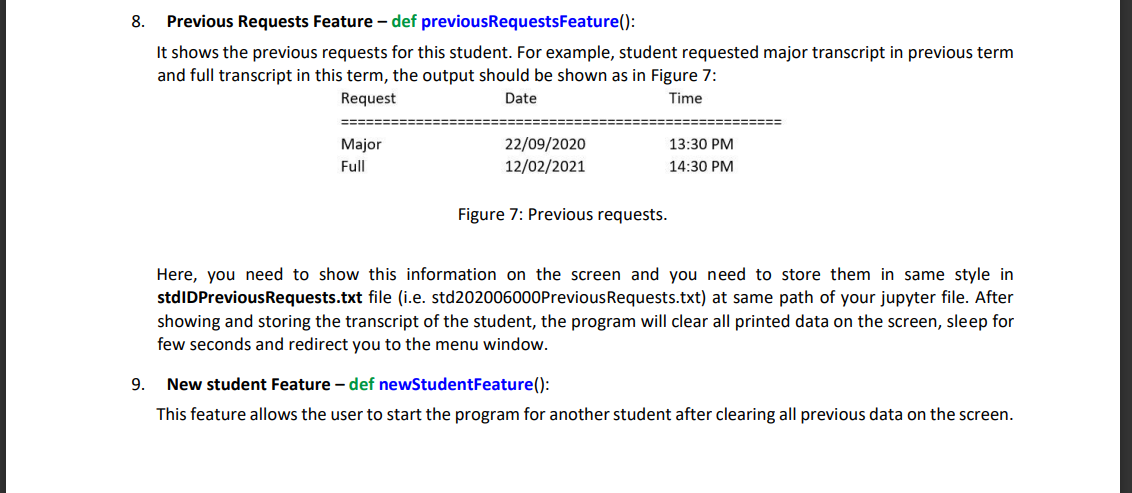 Solved 8. Previous Requests Feature – def | Chegg.com