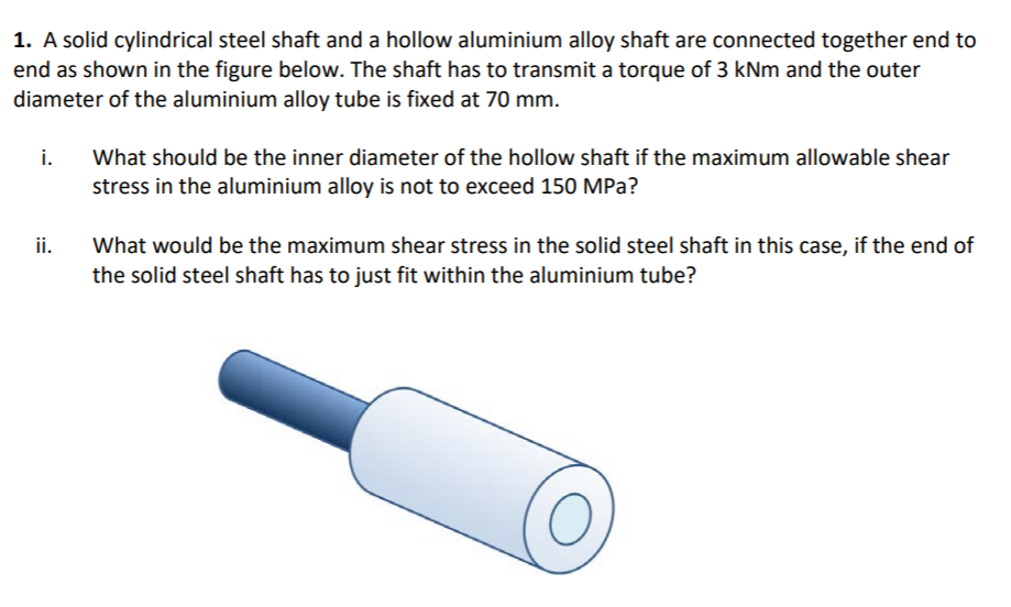 Solved 1. A solid cylindrical steel shaft and a hollow | Chegg.com