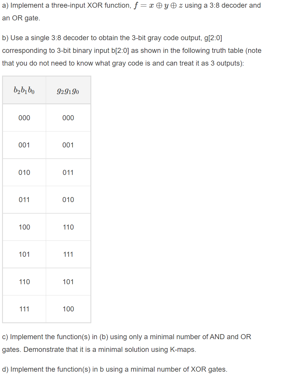 Solved a) Implement a three-input XOR function, f = x Oy z | Chegg.com