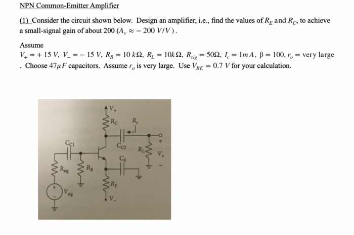 Solved NPN COMMON-EMITTER AMPLIFIERDesign a circuit with NPN | Chegg.com
