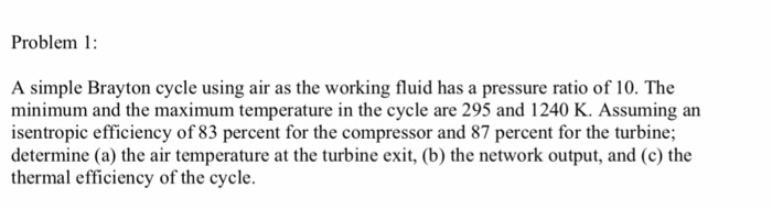 Solved Problem 1: A simple Brayton cycle using air as the | Chegg.com