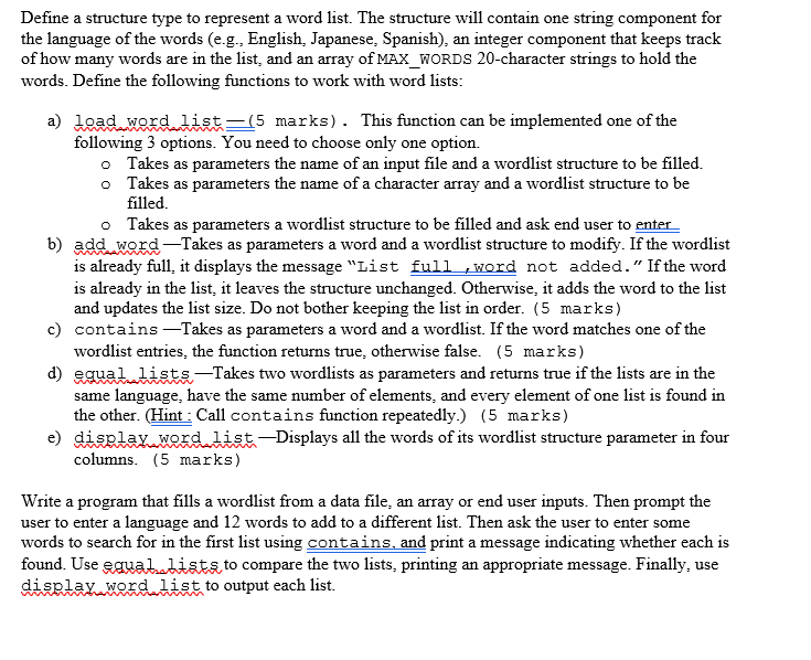 Solved Define a structure type to represent a word list. The | Chegg.com