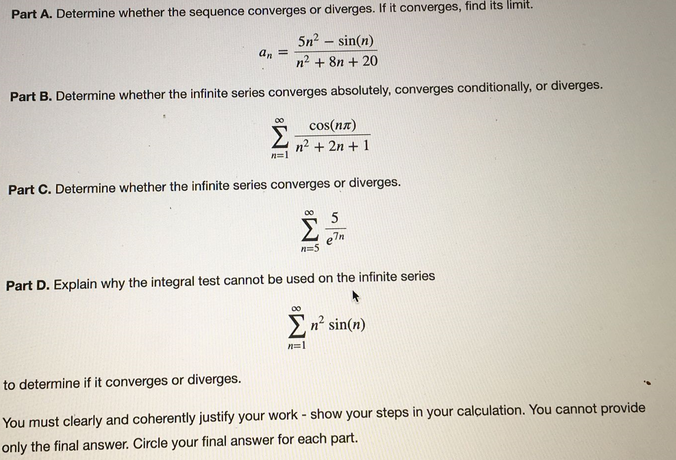 Solved Part A. Determine whether the sequence converges or | Chegg.com