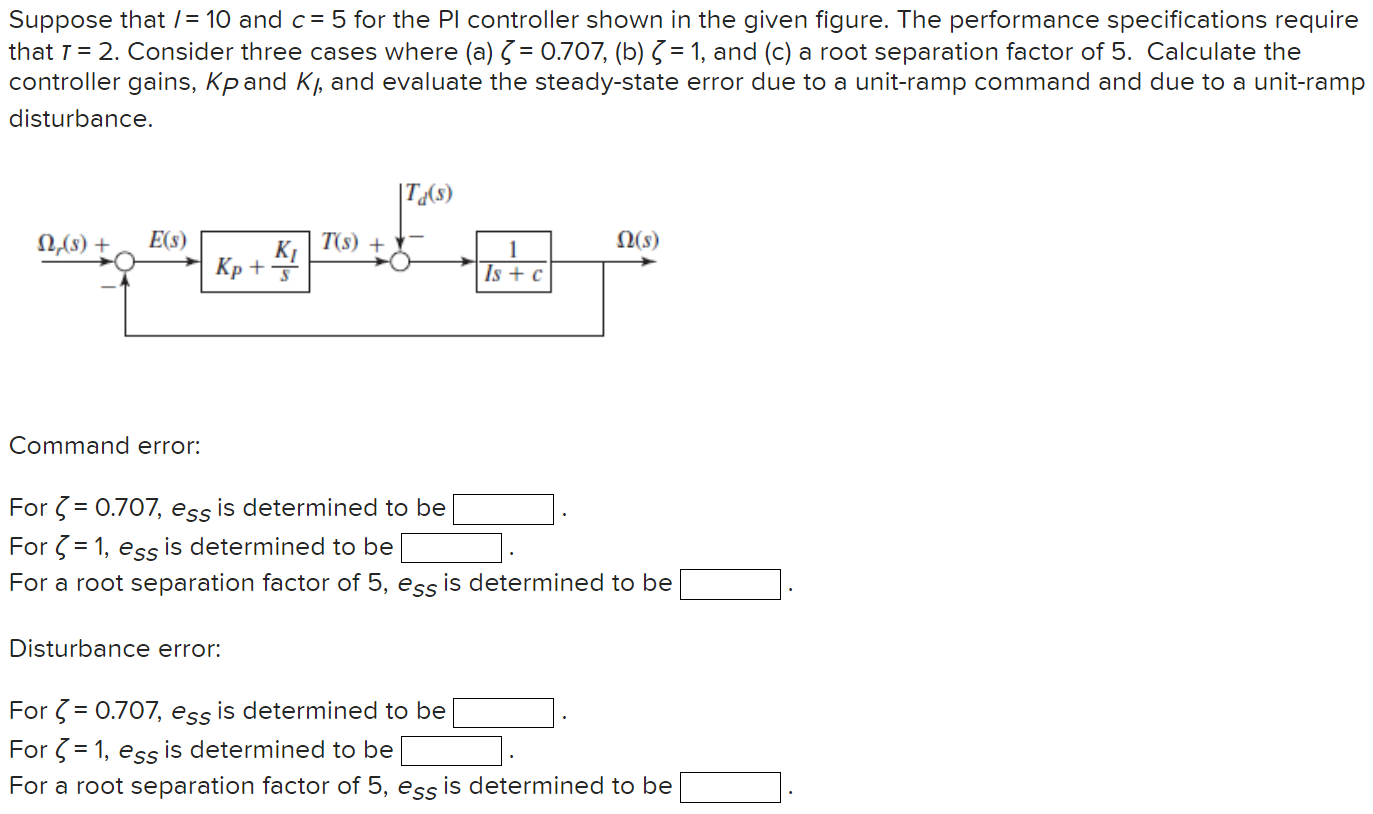 Solved Suppose that I=10 and c=5 for the PI controller shown | Chegg.com