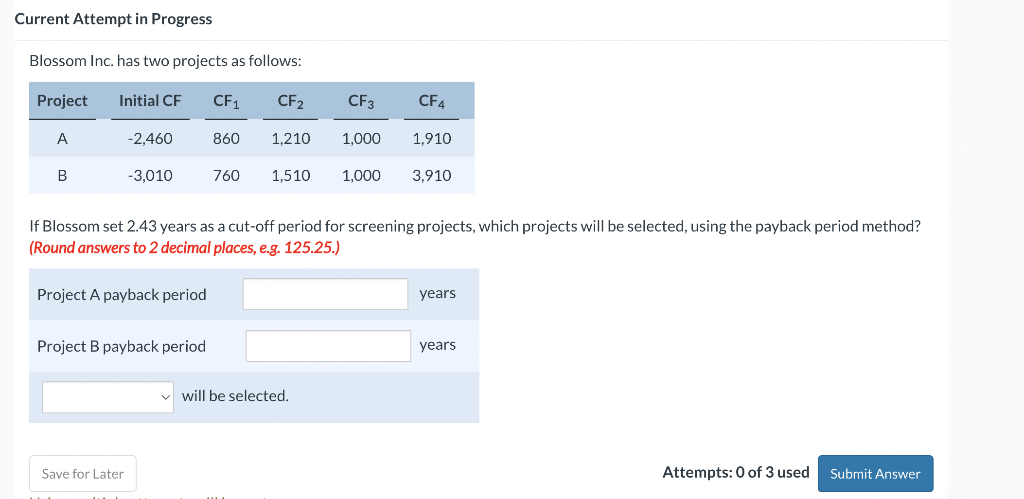 Solved Current Attempt in Progress Blossom Inc. has two | Chegg.com
