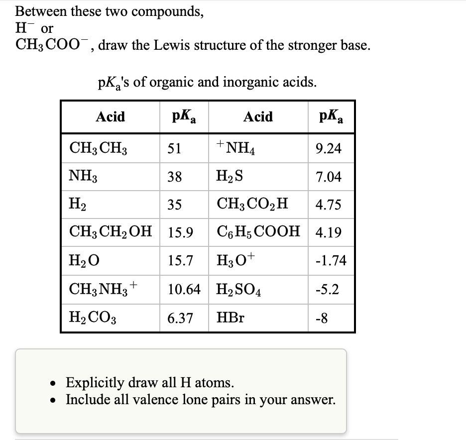Solved Between these two compounds, Hor CH3COO-, draw the | Chegg.com