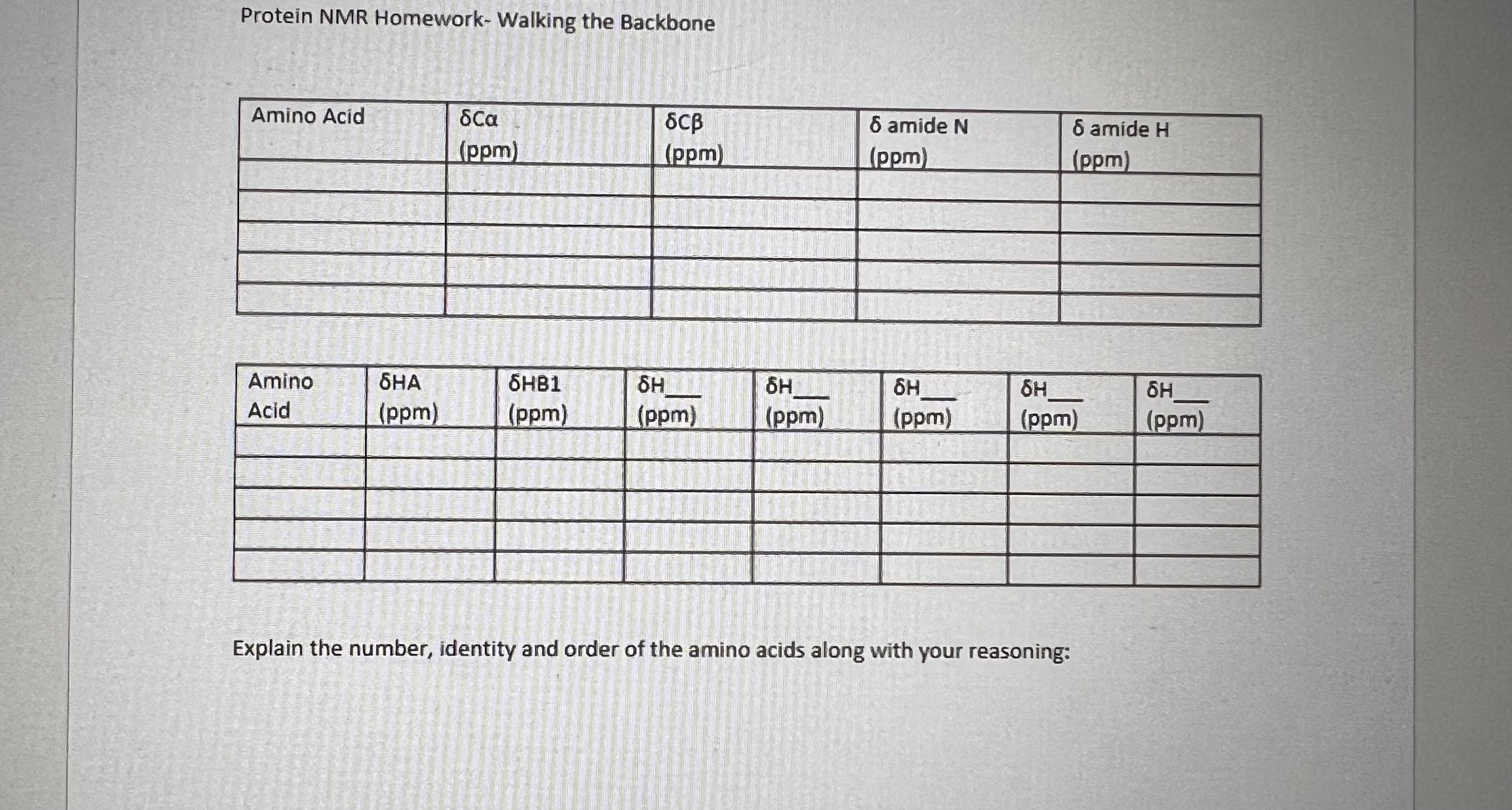 Protein NMR Homework- Walking the Backbone Explain | Chegg.com