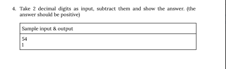 Solved 4. Take 2 decimal digits as input, subtract them and | Chegg.com