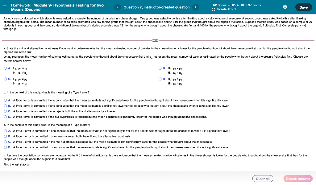 Solved Homework Module 9 Hypothesis Testing For Two Means