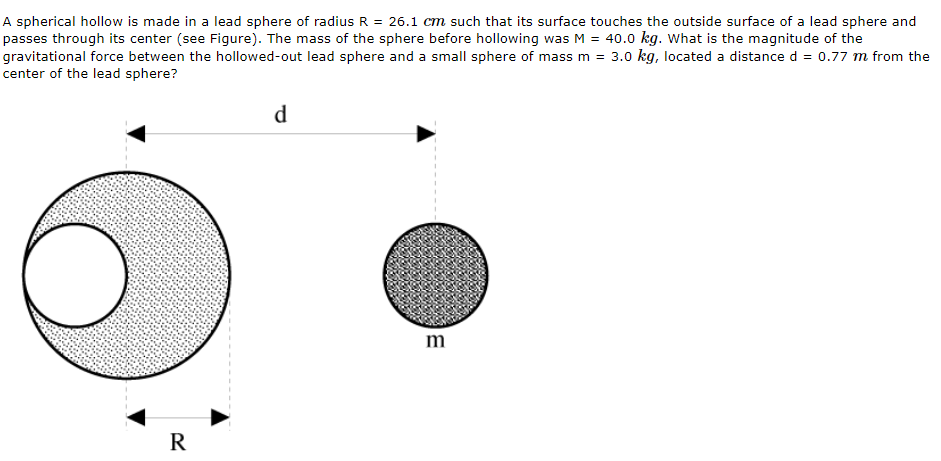 Solved A spherical hollow is made in a lead sphere of radius | Chegg.com
