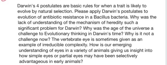 Solved Darwin's 4 postulates are basic rules for when a | Chegg.com