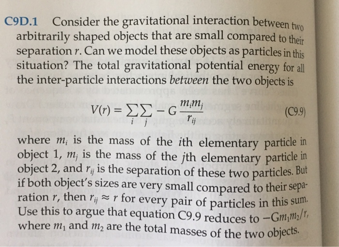 Solved C9D.1 Consider the gravitational interaction between | Chegg.com