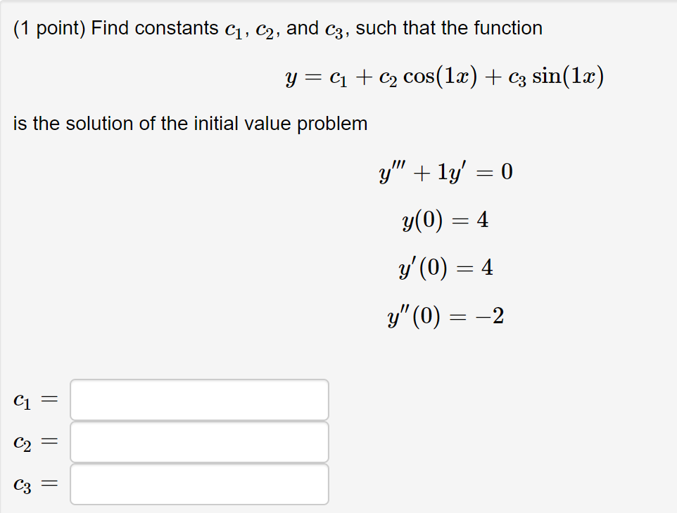 Solved (1 point) Find constants c1, c2, and c3, such that | Chegg.com