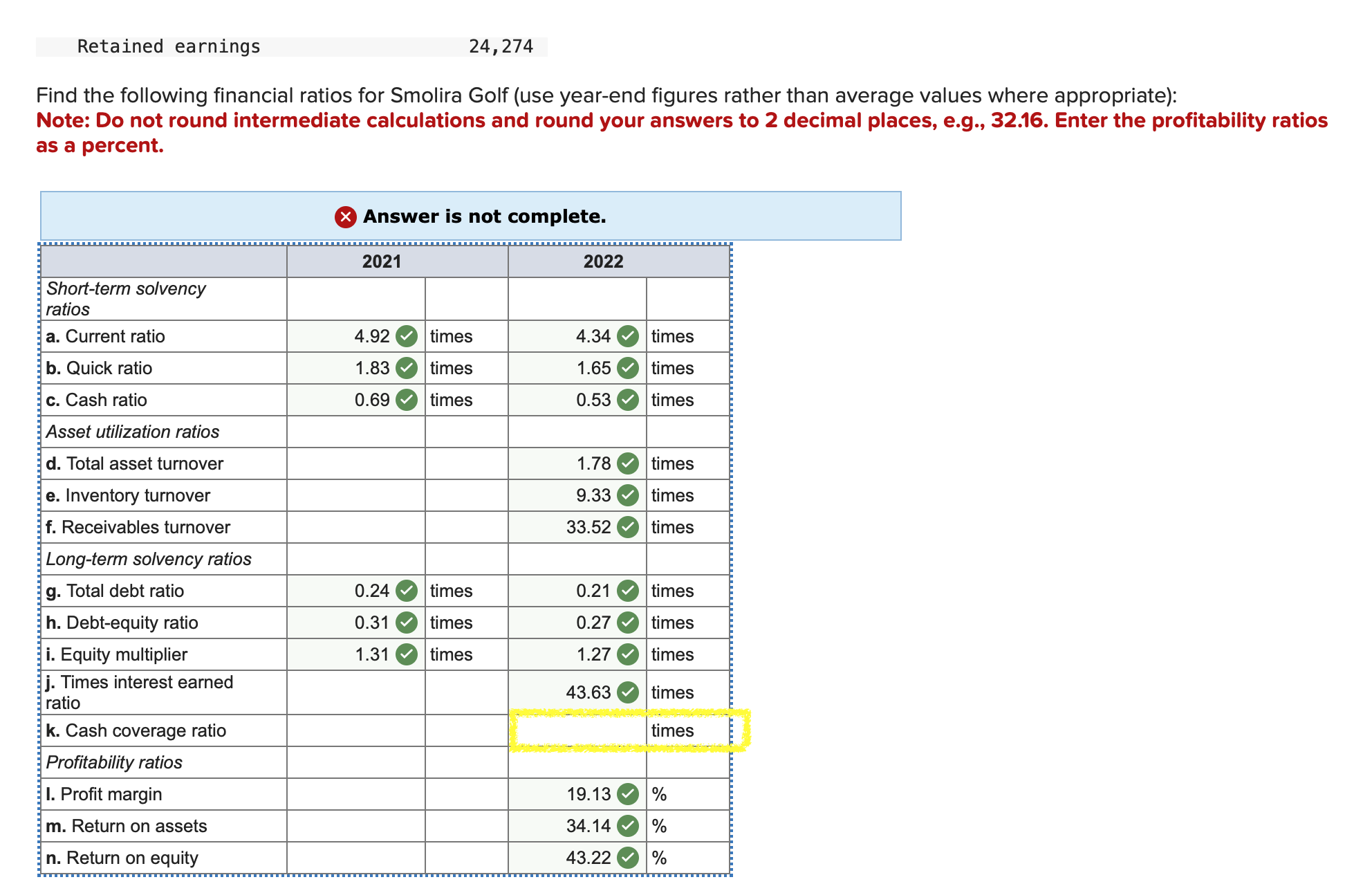 Solved How do I find the cash coverage ratio?Retained | Chegg.com