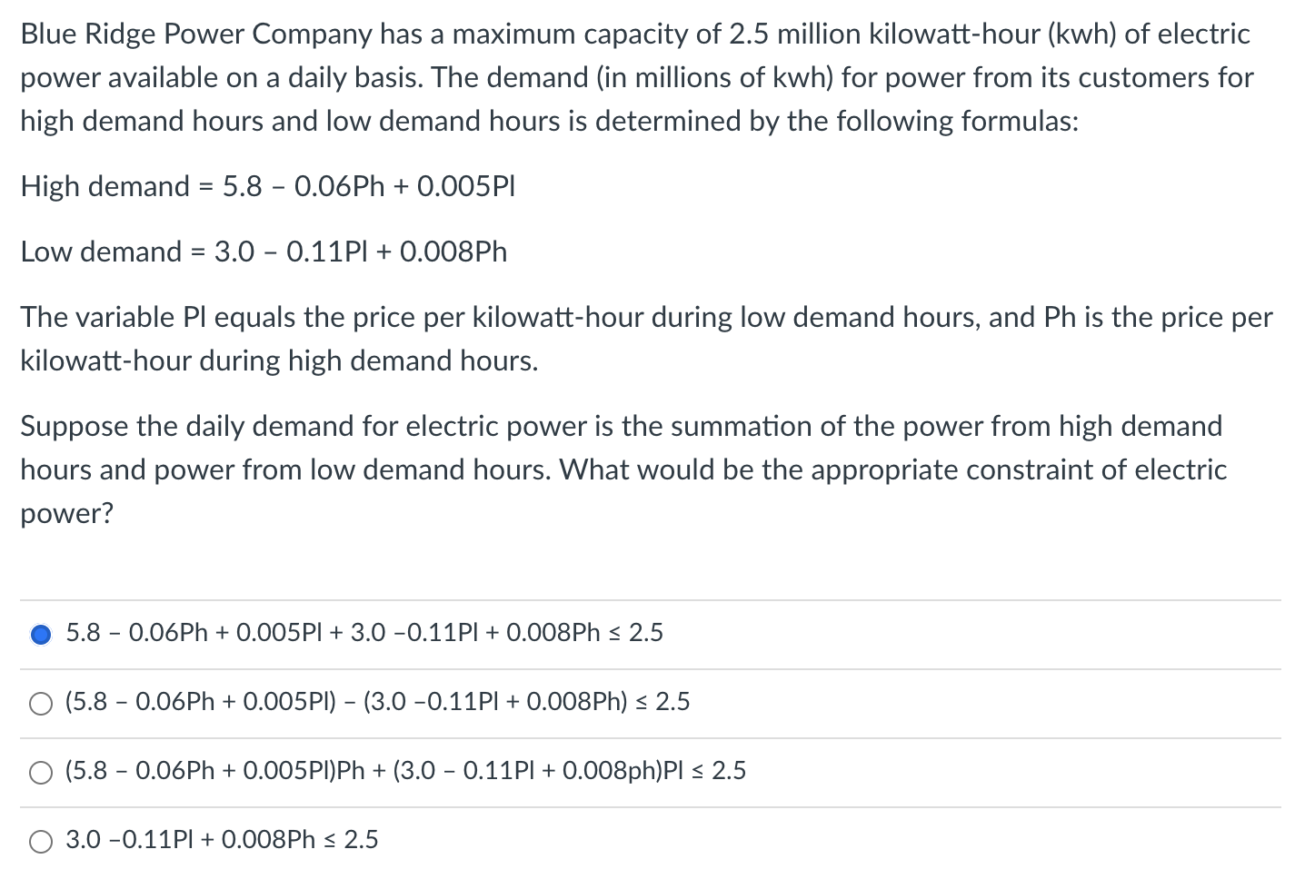 Solved Blue Ridge Power Company has a maximum capacity of | Chegg.com