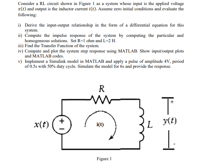 Solved Consider a RL circuit shown in Figure 1 as a system | Chegg.com