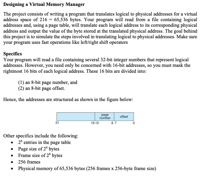 Solved Designing A Virtual Memory Manager The Project Chegg