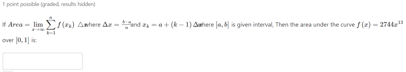 Solved 1 point possible (graded, results hidden) n If Area = | Chegg.com