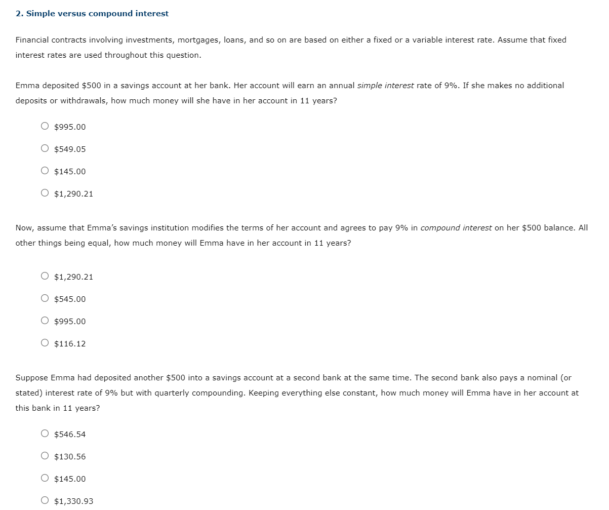 Solved 2. Simple versus compound interest Financial | Chegg.com