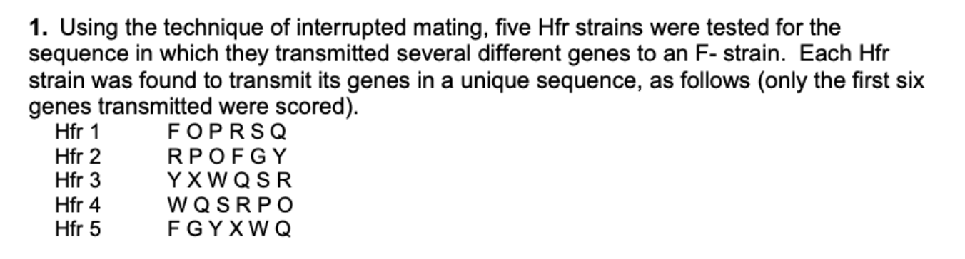 Solved 1. Using the technique of interrupted mating, five | Chegg.com