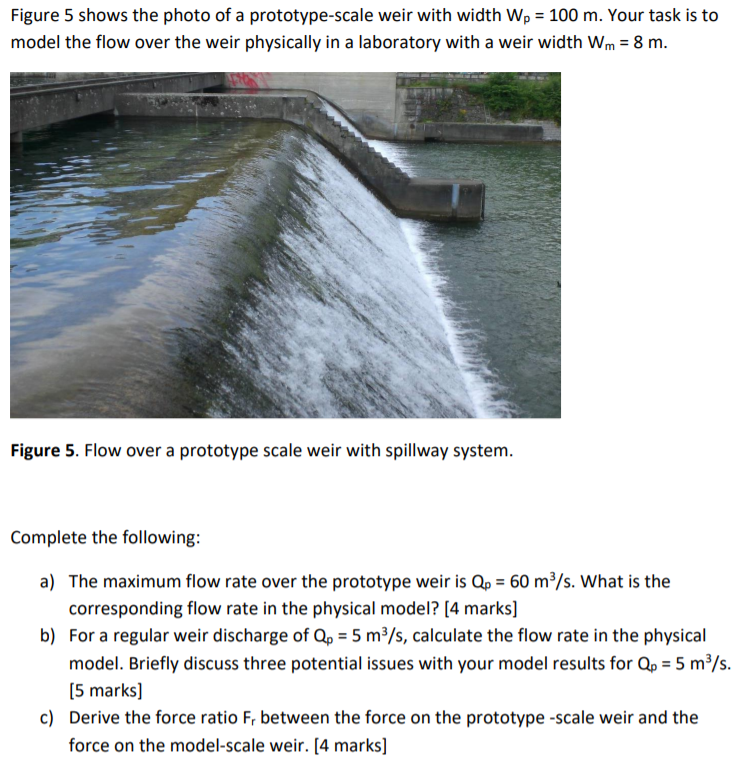 Solved Figure 5 shows the photo of a prototype-scale weir | Chegg.com