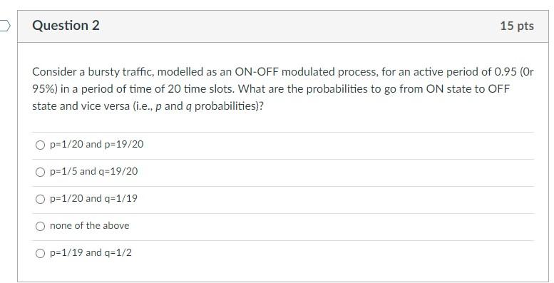 Solved Consider A Bursty Traffic Modelled As An On Off