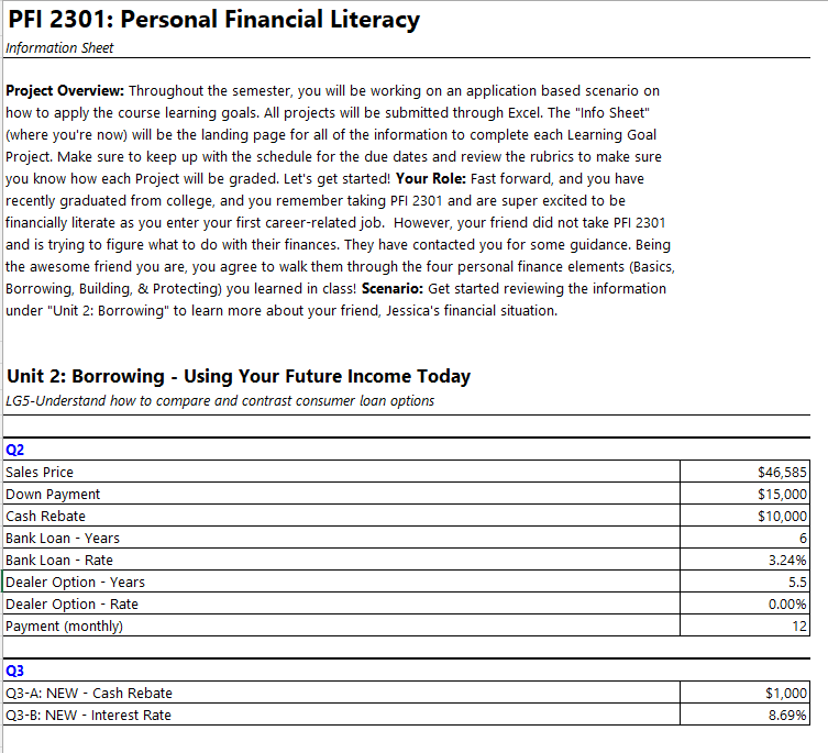 PFI 2301: Personal Financial Literacy Information | Chegg.com
