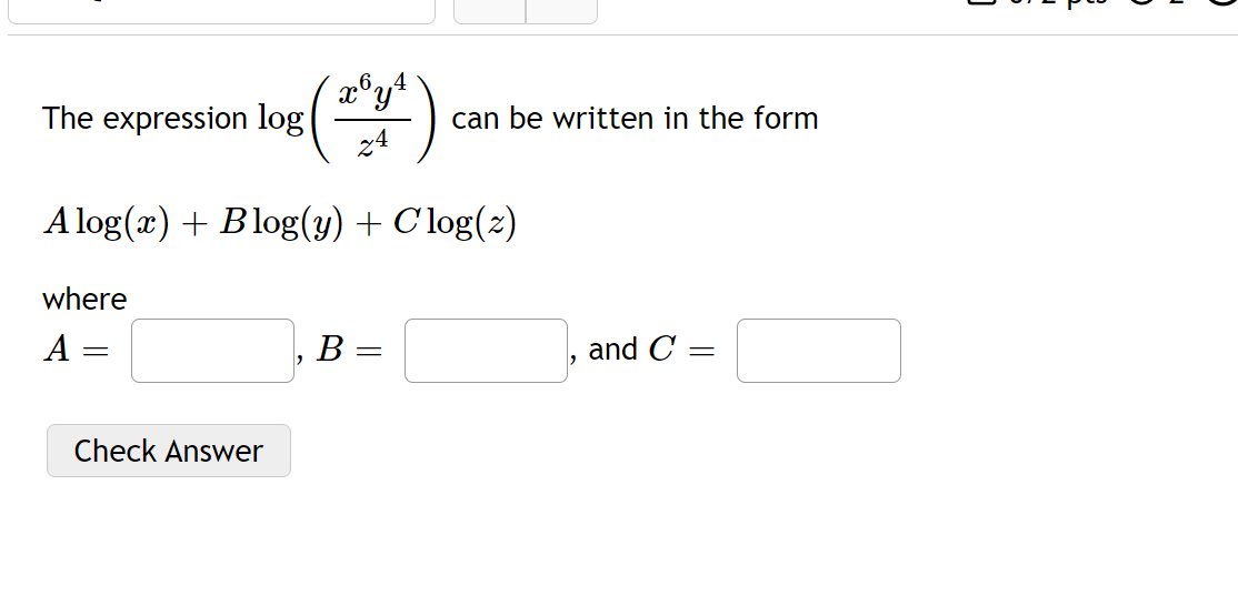 Solved ry The expression log Carton can be written in the | Chegg.com