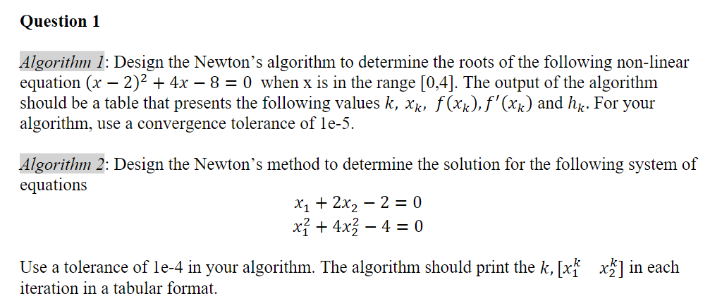 Solved Question 1Algorithm 1: Design the Newton's algorithm | Chegg.com
