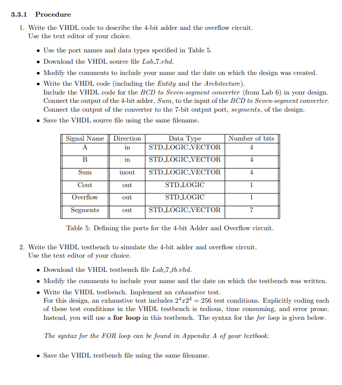 3.3.1 Procedure 1. Write the VHDL code to describe | Chegg.com